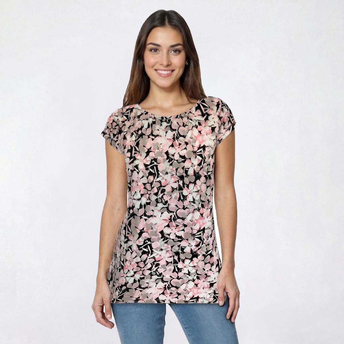 Click here for Womens Kasper Cap Sleeve Pleated Round Neck Floral... prices